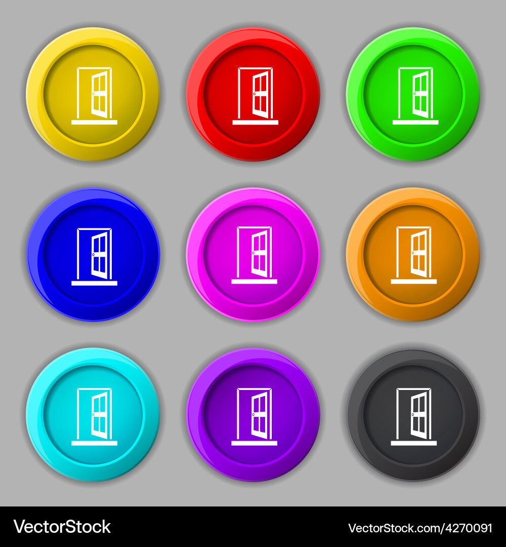 Door enter or exit icon sign symbol on nine round Vector Image