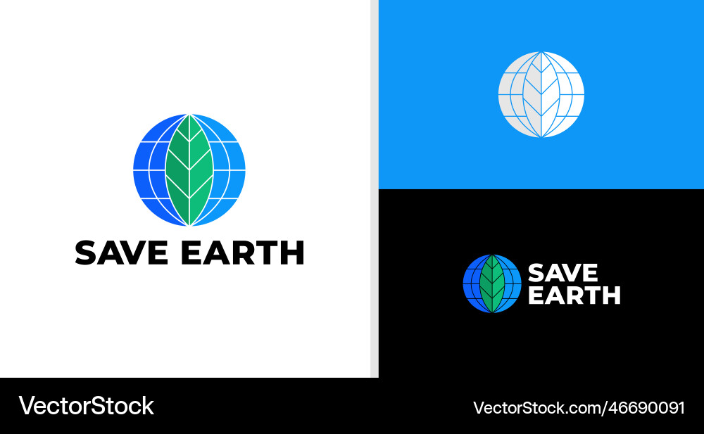 Save earth logo leaf nature planet earth day Vector Image