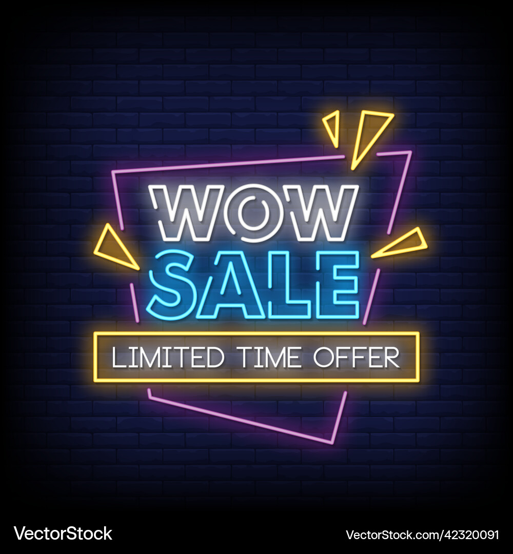 Wow sale neon signs style text Royalty Free Vector Image