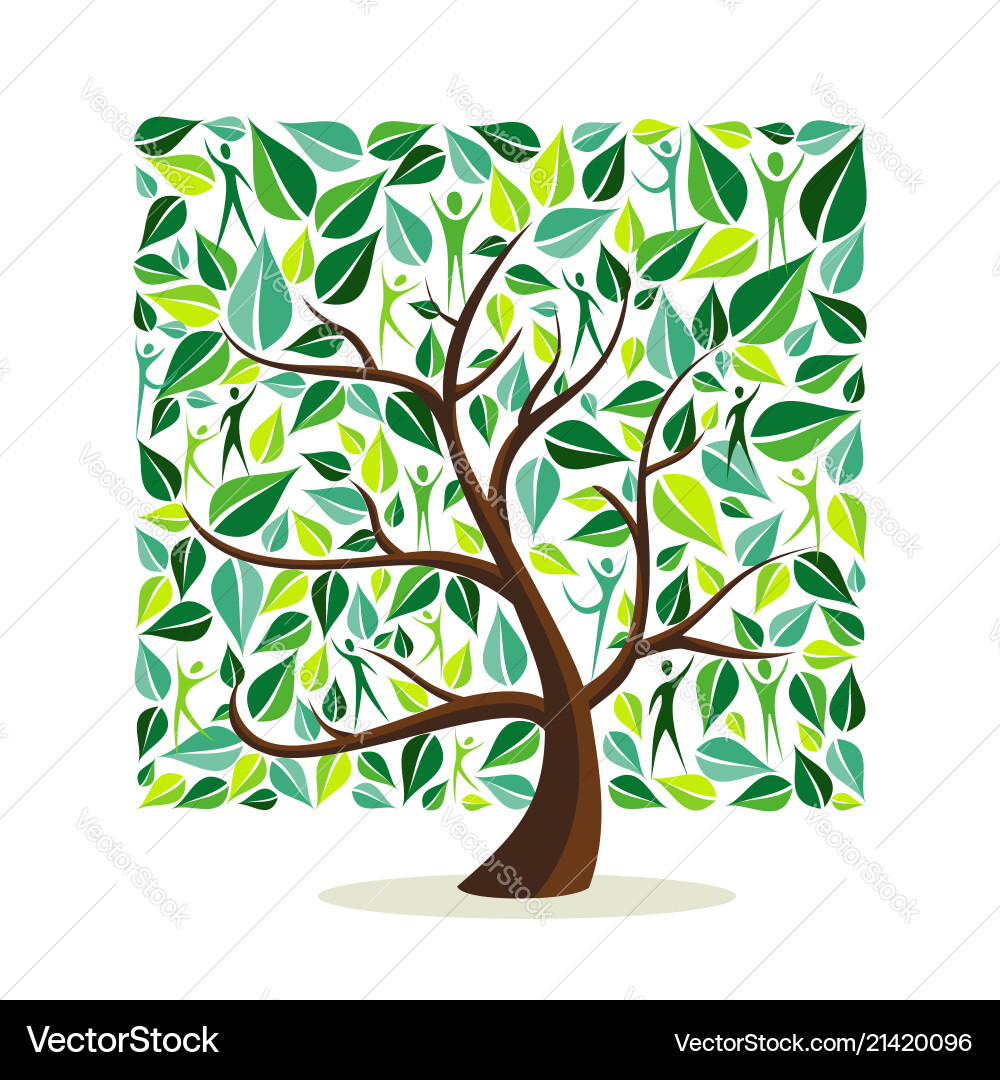 Green tree with people for nature care concept Vector Image