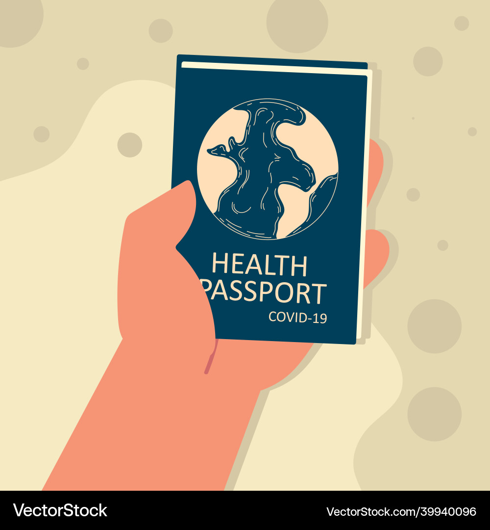 Hand with health passport Royalty Free Vector Image