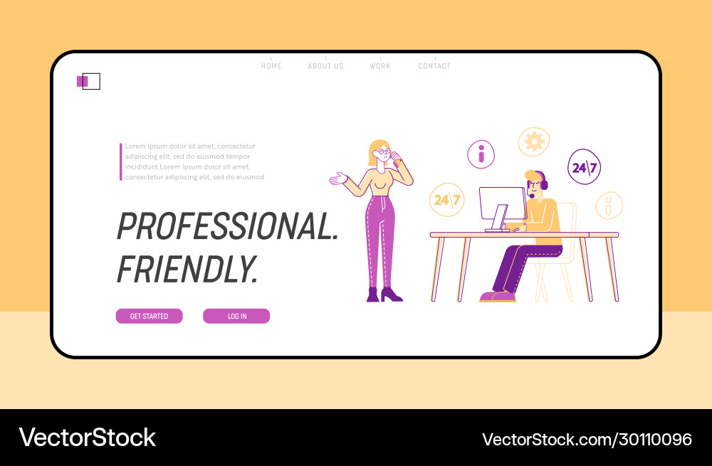 Hotline support office landing page template male Vector Image