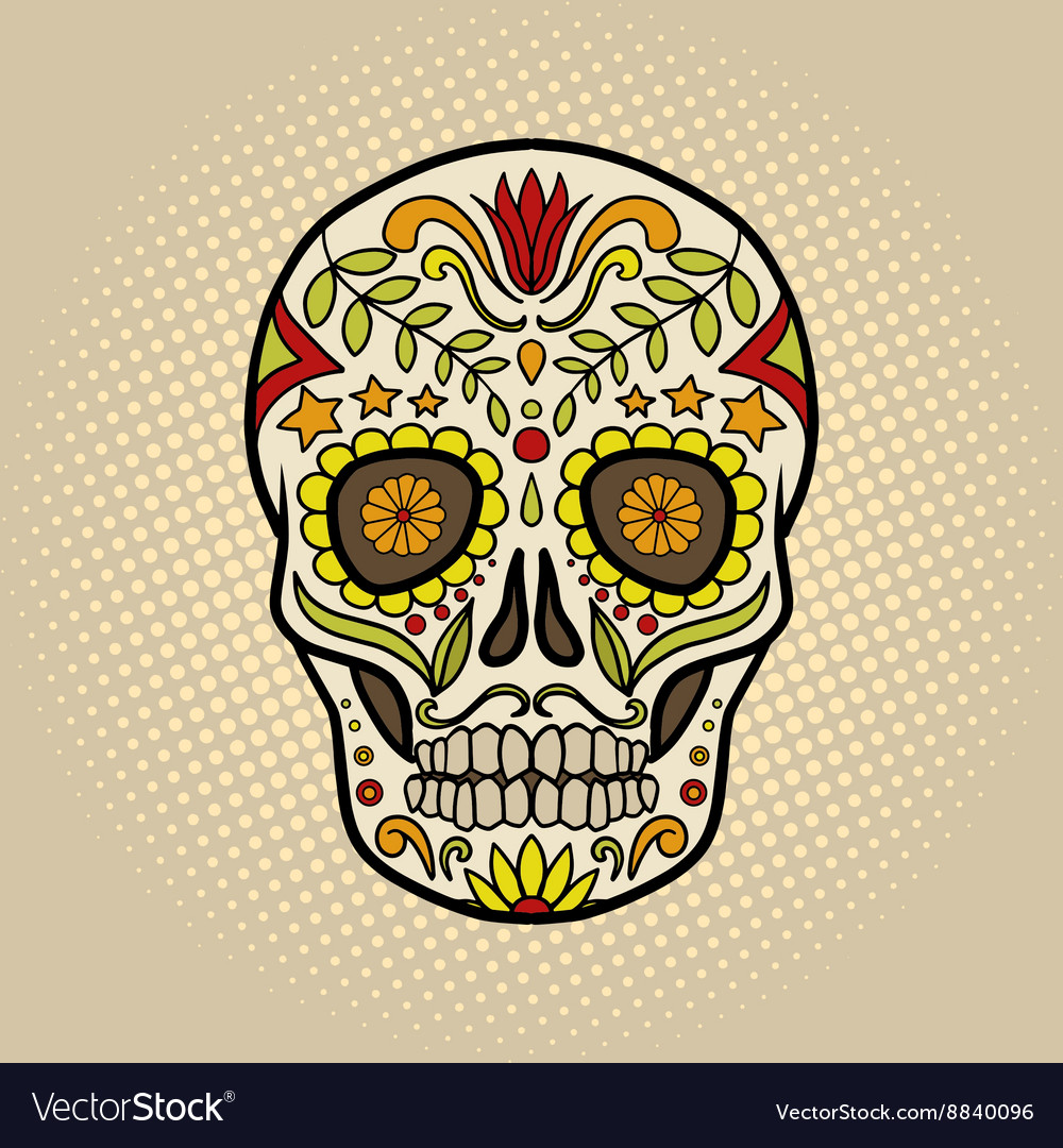Human skull with patterns comic book Royalty Free Vector