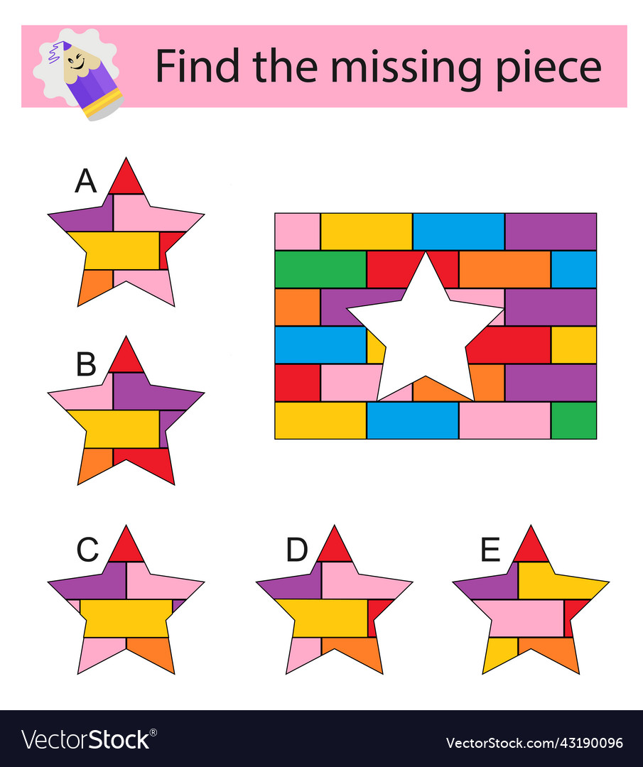 Logic puzzle for kids find the missing piece Vector Image