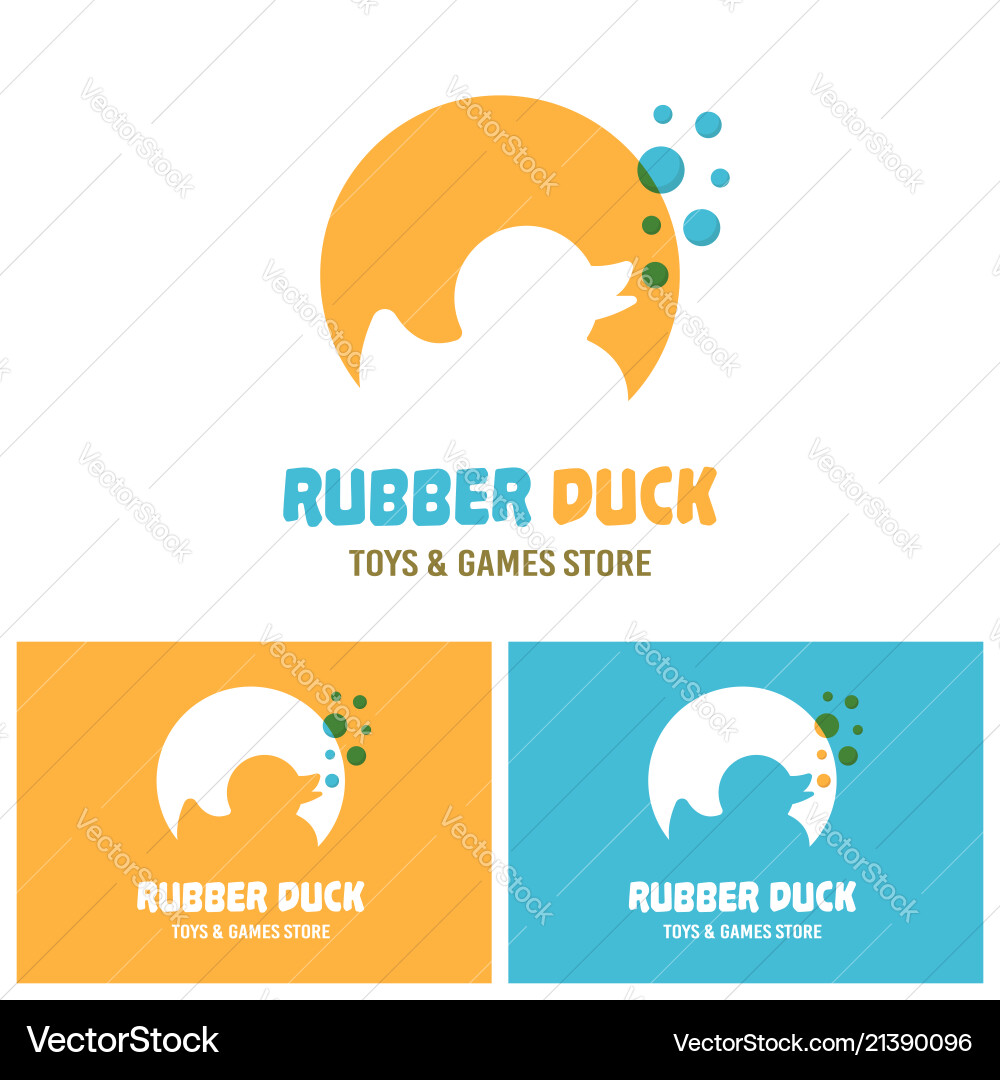 Rubber duck toy silhouette with blue bubbles logo Vector Image