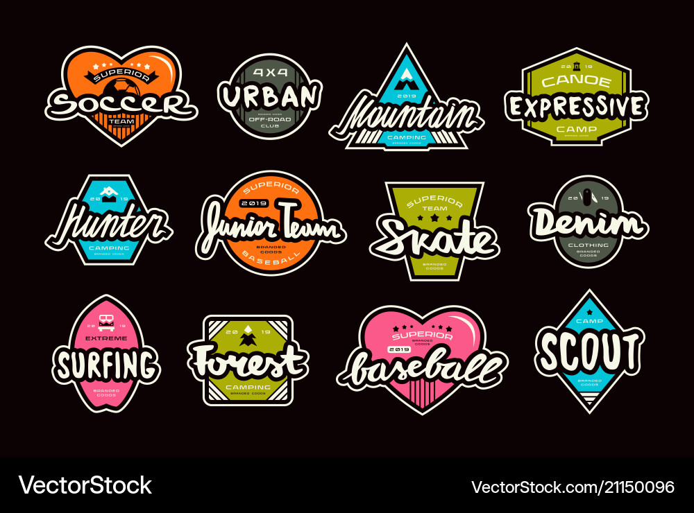 Set bright stickers in sport style Royalty Free Vector Image