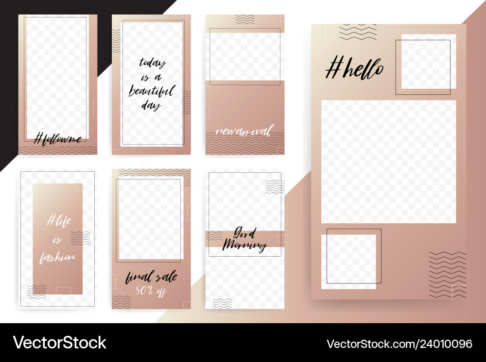 Set of 7 bright editable template for stories Vector Image