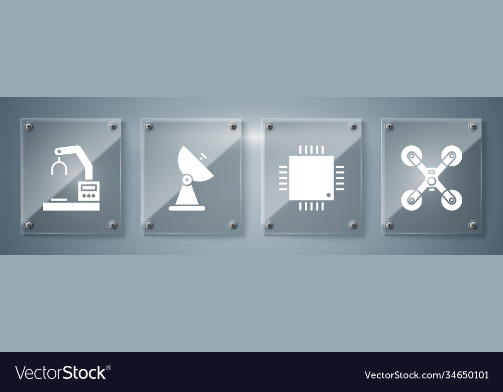 Set Drone Flying Processor With Microcircuits Cpu Vector Image