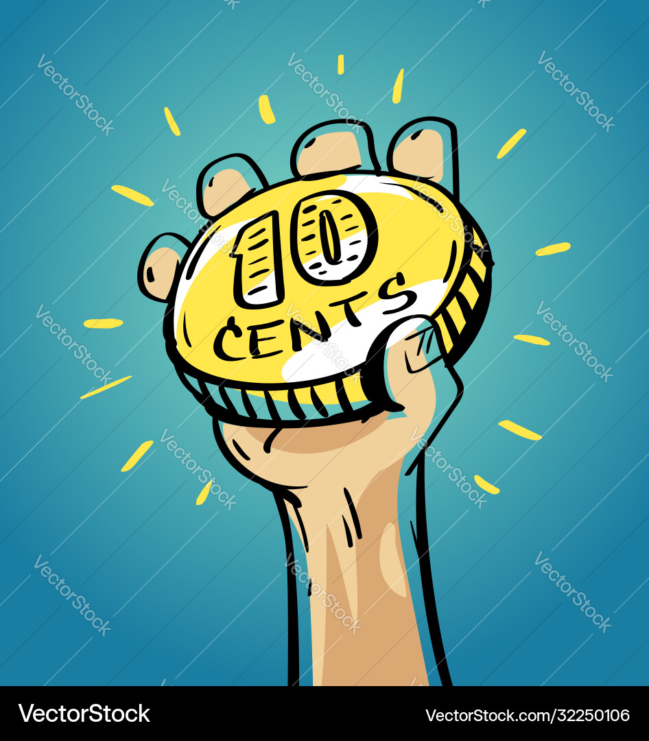 10 cents gold penny coin Royalty Free Vector Image