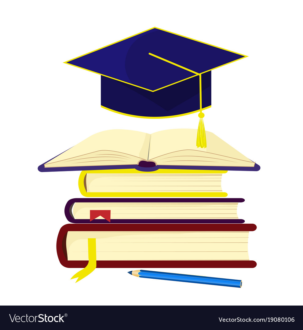 A stack books over which graduate cap Royalty Free Vector