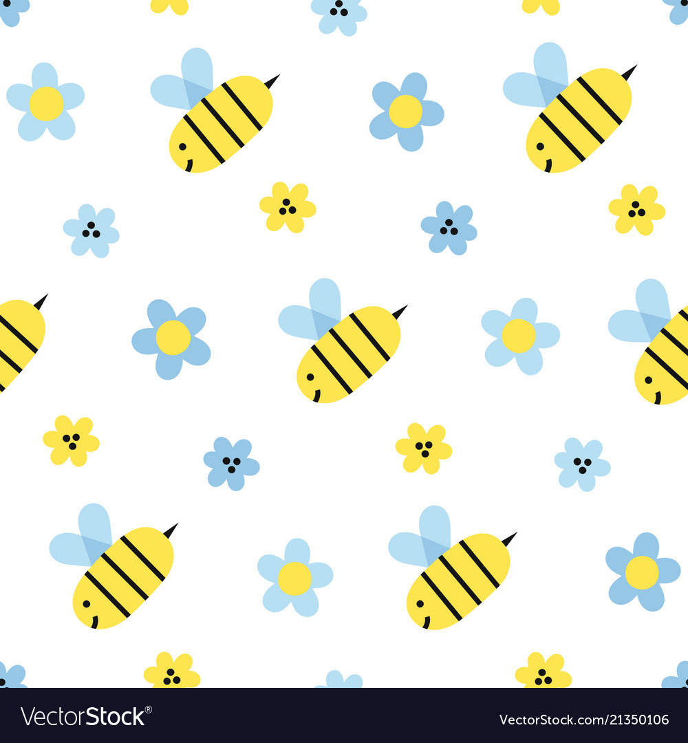 Bees and flowers seamless pattern Royalty Free Vector Image