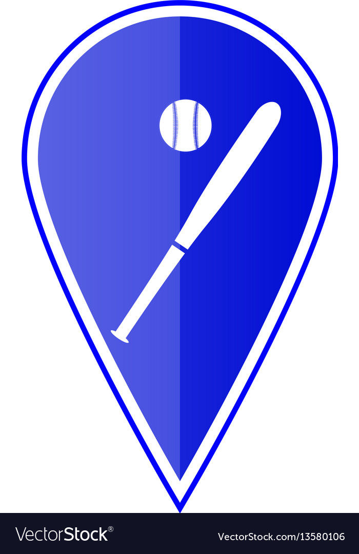 Blue map pointer with baseball ball Royalty Free Vector