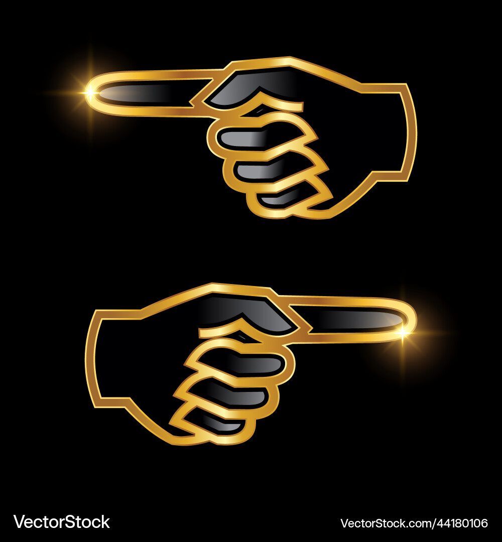 Golden pointing finger hand sign Royalty Free Vector Image