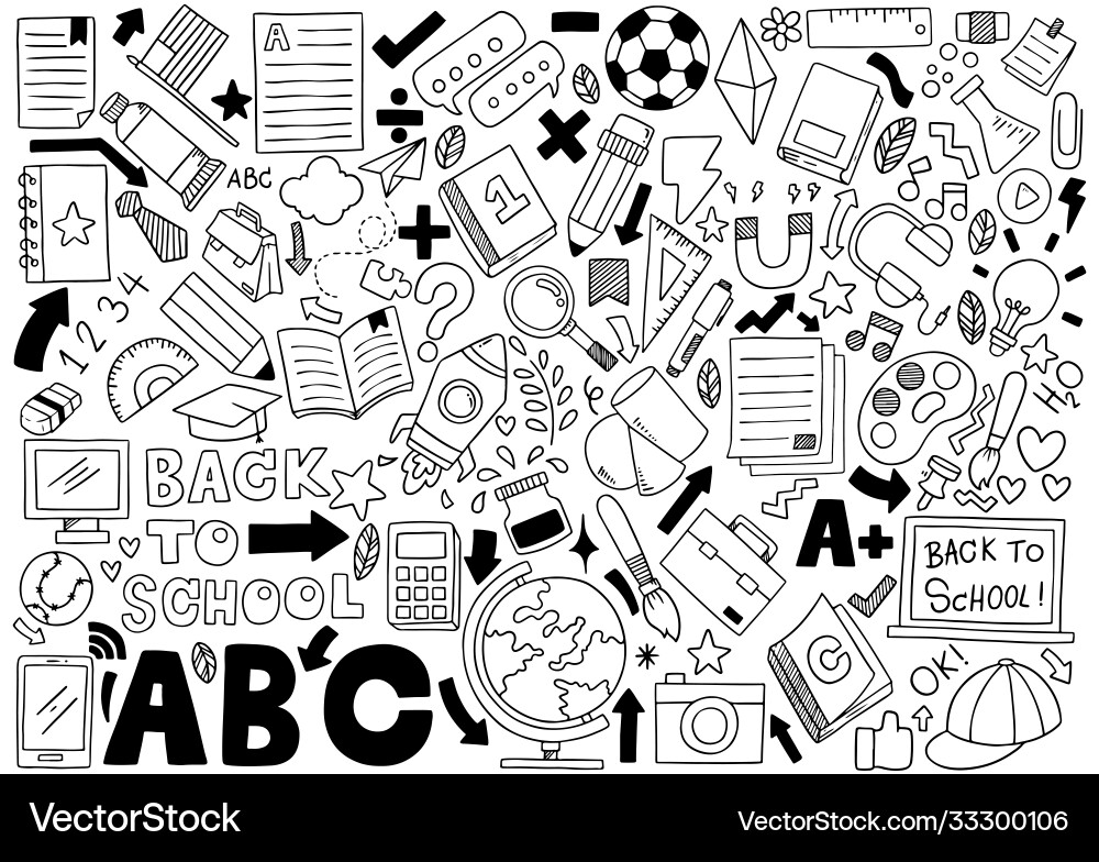 Hand drawn set school icons ornaments Royalty Free Vector