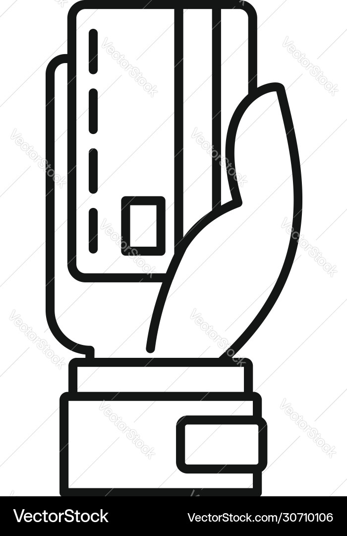 Hand take credit card icon outline style Vector Image