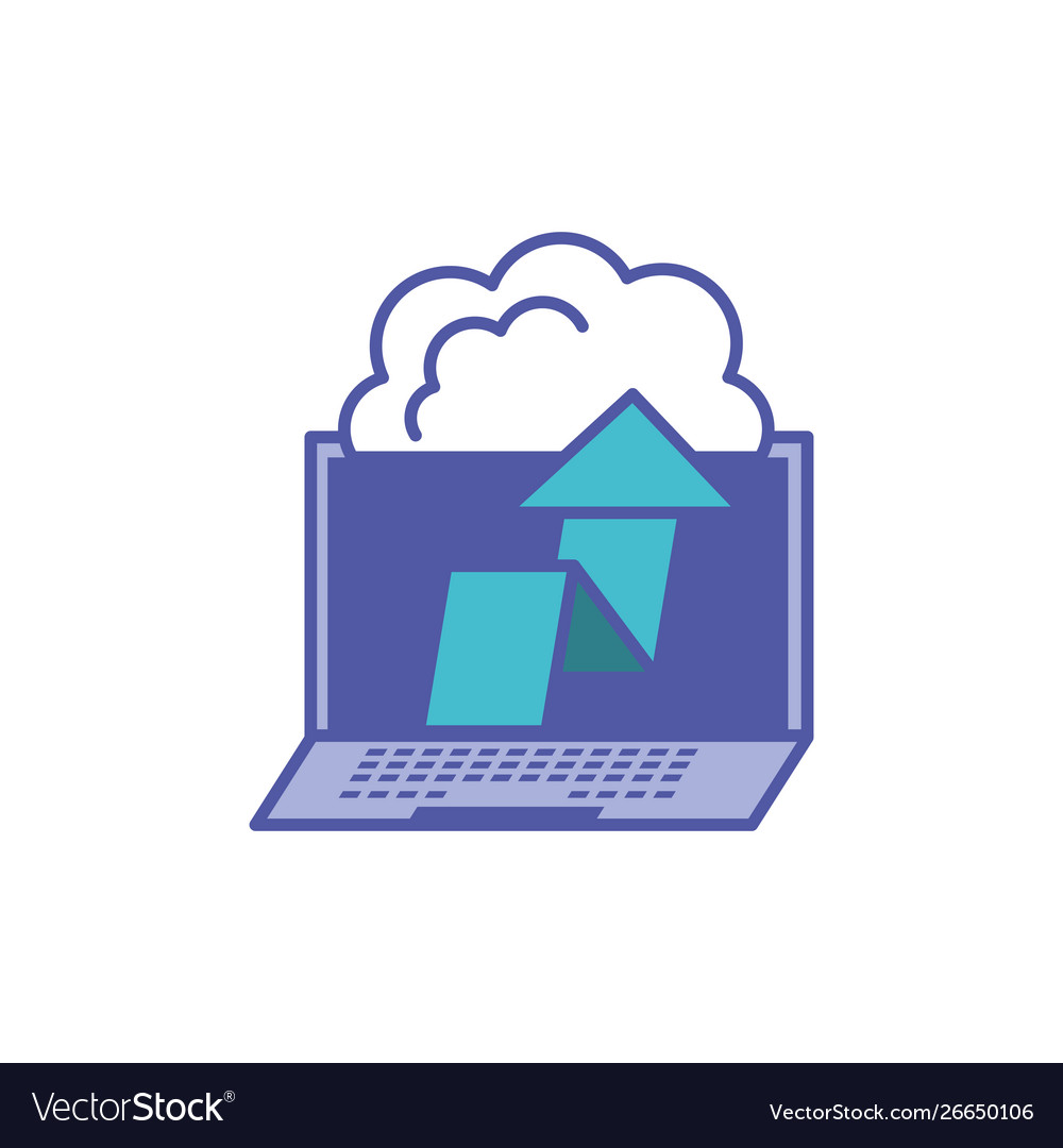 Laptop computer with clouds computing and arrow up