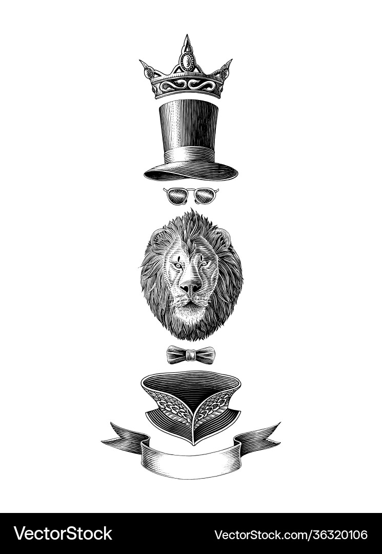 Lion collection hand draw vintage engraving Vector Image