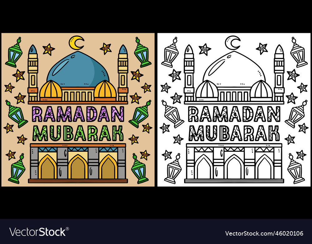 Ramadan mubarak coloring page colored Royalty Free Vector
