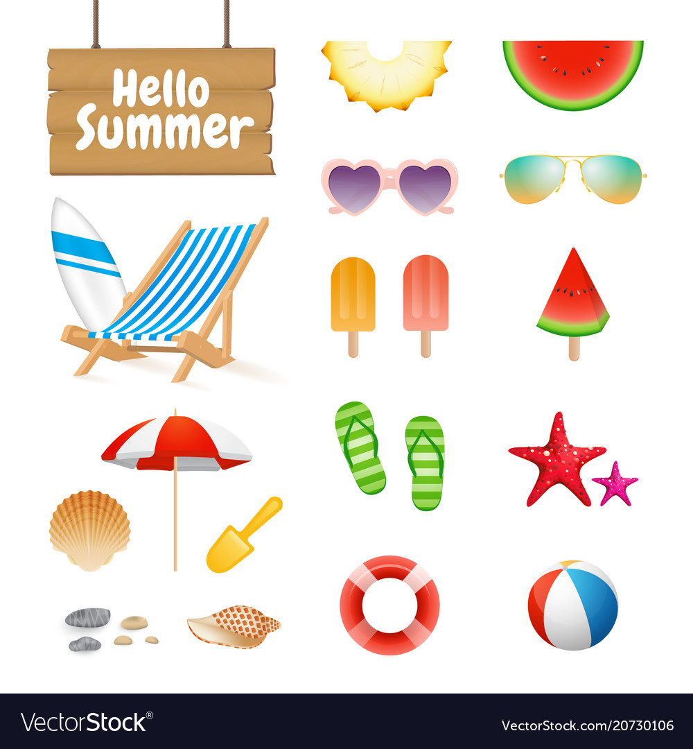 Realistic summer design objects and elements Vector Image