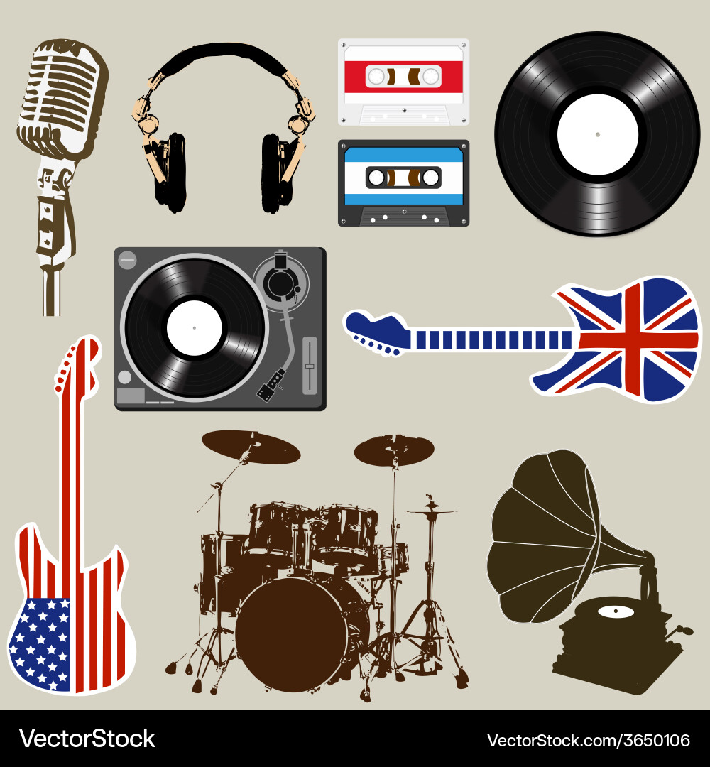 Set of music and sound objects Royalty Free Vector Image
