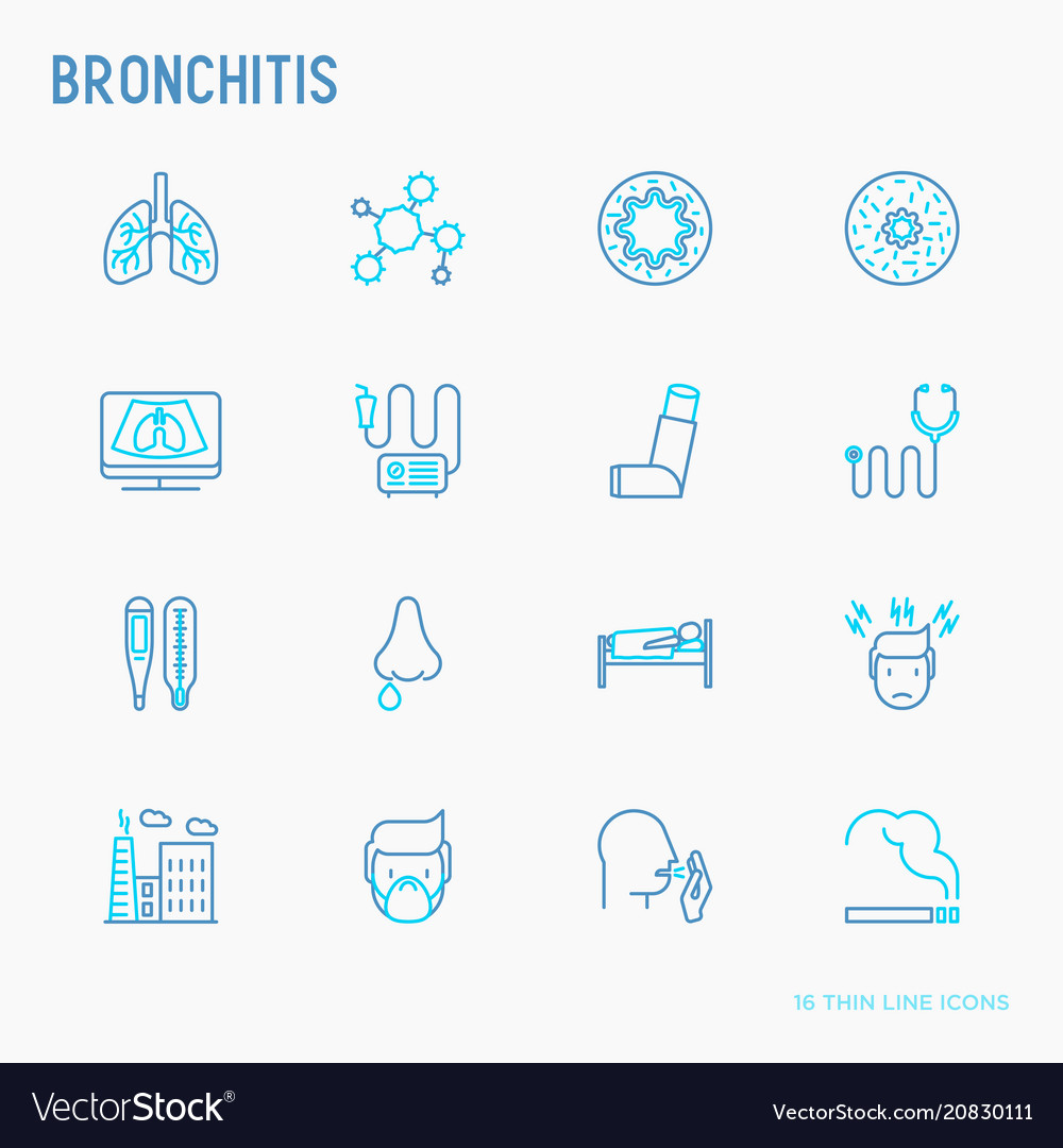 Bronchitis Thin Line Icons Set Royalty Free Vector Image