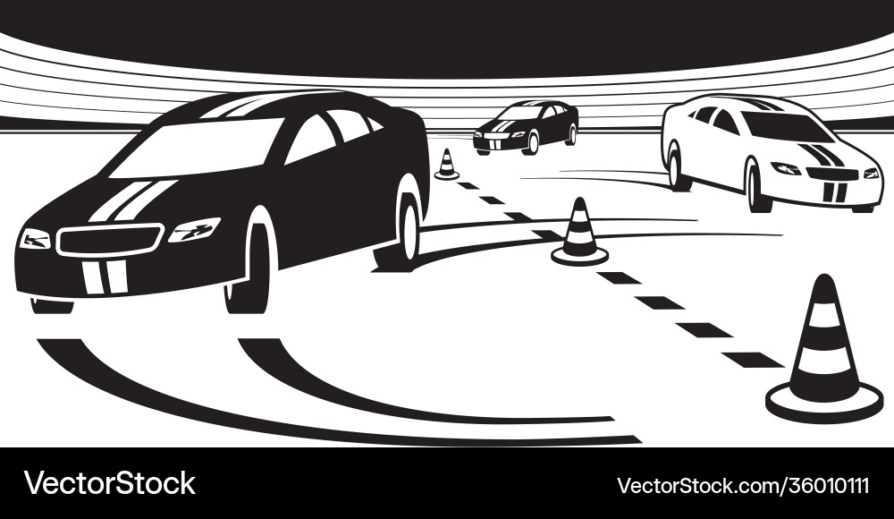 Cars on test drive track Royalty Free Vector Image