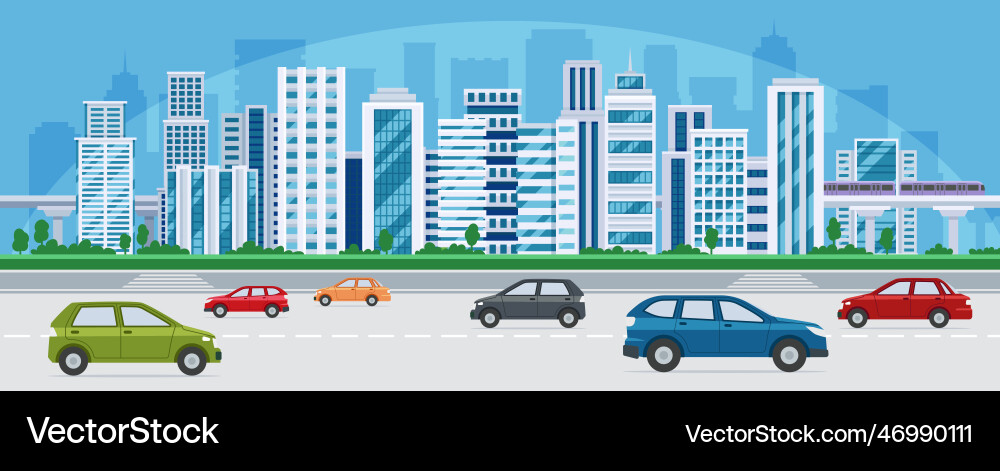 Cityscape with cars Royalty Free Vector Image - VectorStock