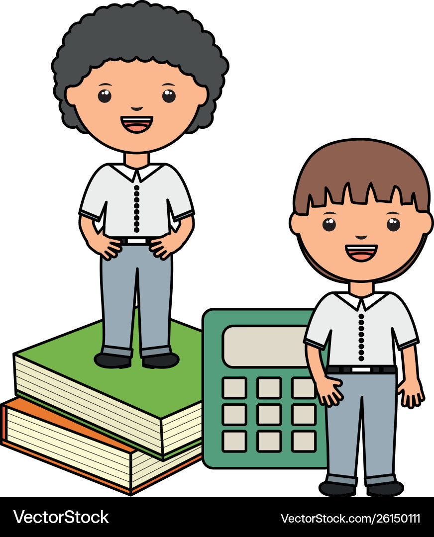 Cute little students boys with books Royalty Free Vector