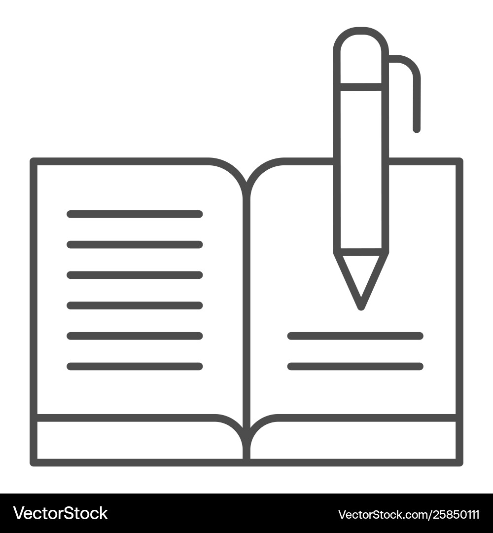 Guest book with pen thin line icon registry Vector Image
