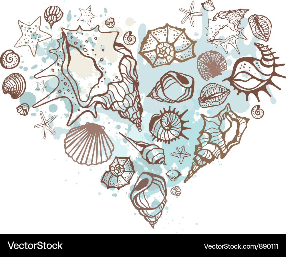 Heart of the shells hand drawn Royalty Free Vector Image