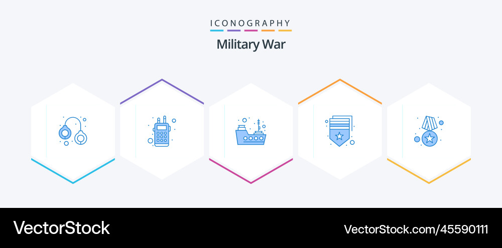 Military war 25 blue icon pack including badge Vector Image