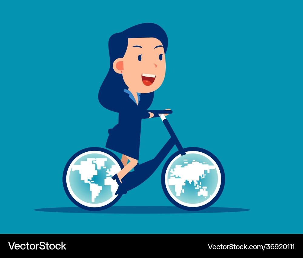 Ride a bicycle with globes for wheels moving Vector Image