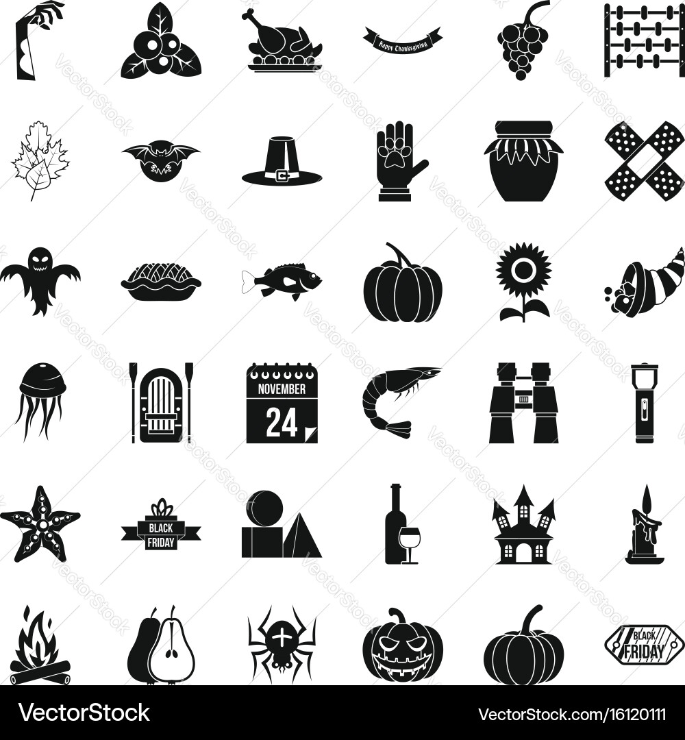 Thanksgiving day icons set simple style Royalty Free Vector