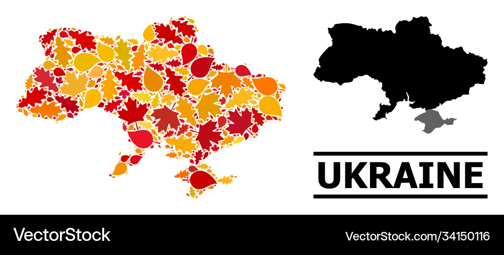 Autumn leaves - mosaic map ukraine Royalty Free Vector Image
