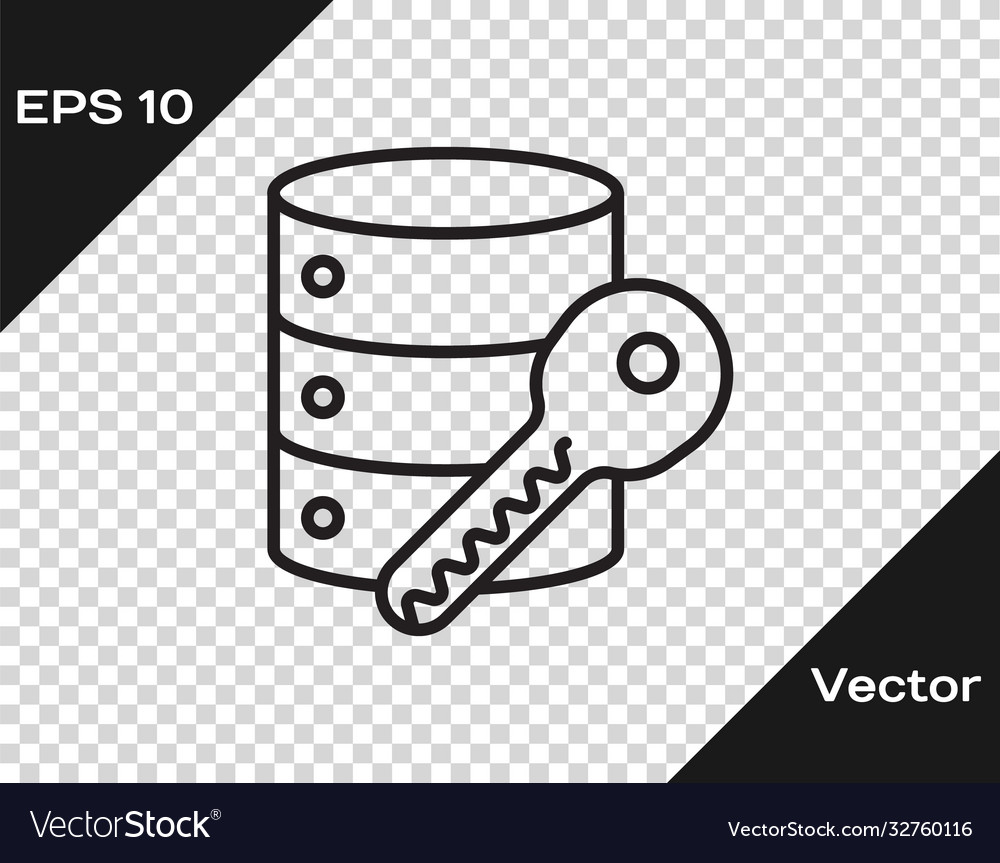 Black Line Server Security With Key Icon Isolated Vector Image