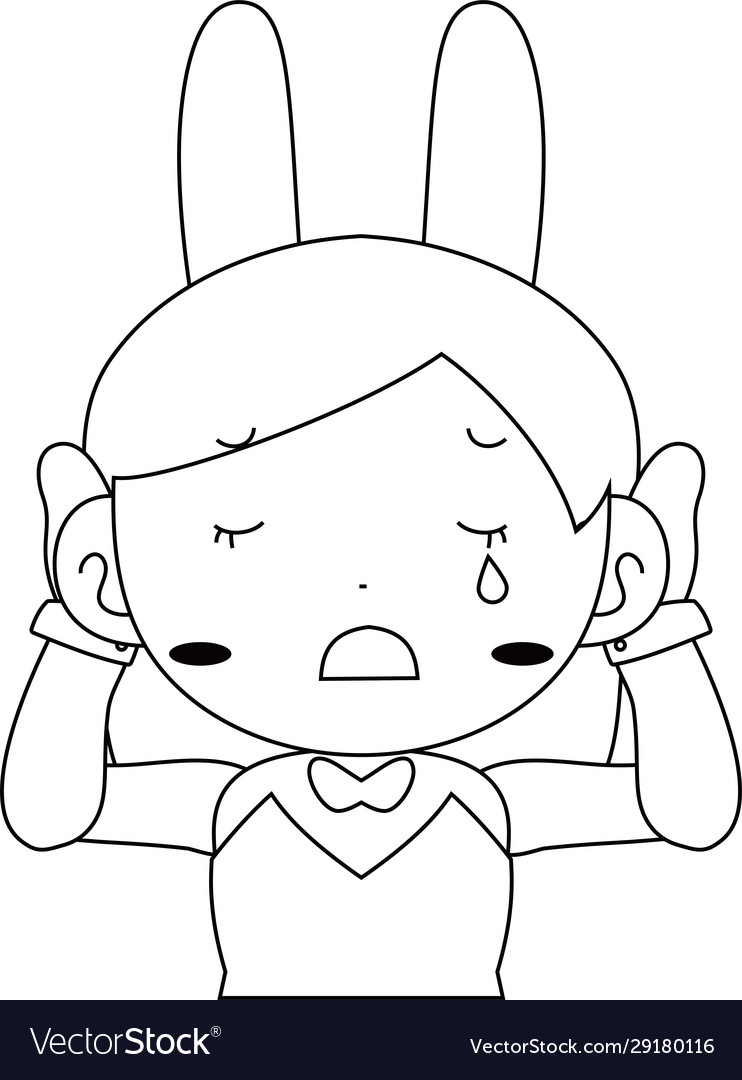 Cute pose bunny girl upper body outline Royalty Free Vector