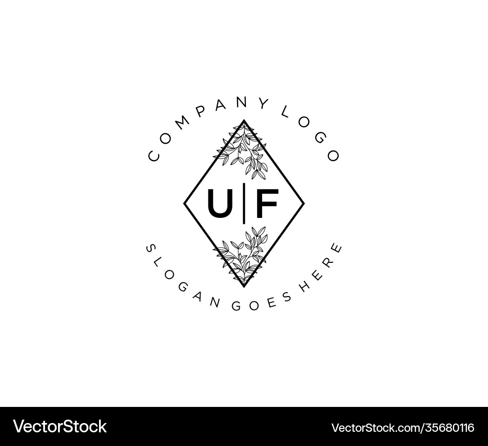 Initial uf letters beautiful floral feminine Vector Image
