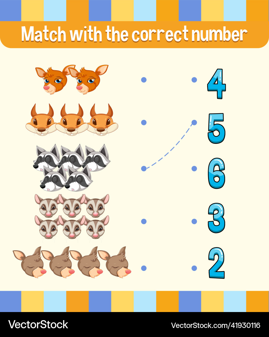 Match by count with different types of animals Vector Image
