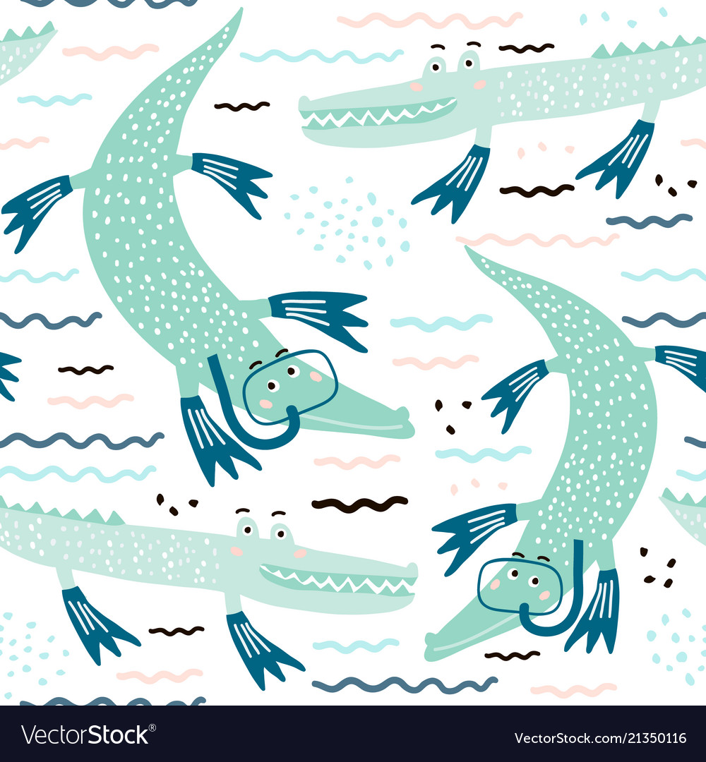 Seamless pattern with crocodile diver creative Vector Image