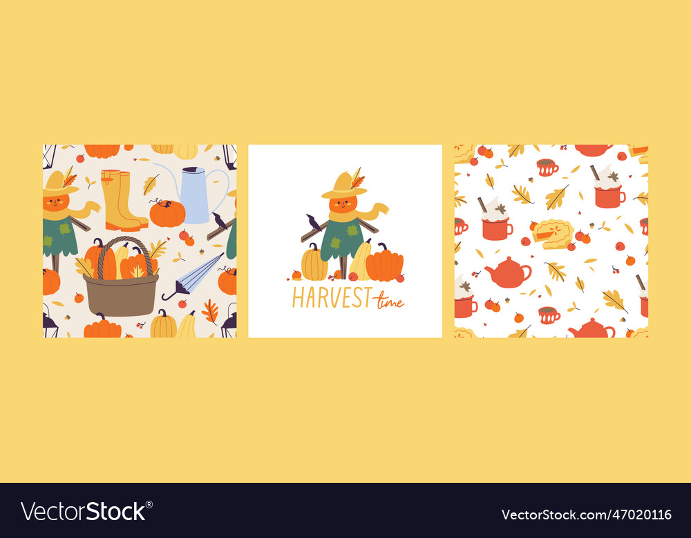 Set of autumn elements fall seamless pattern Vector Image