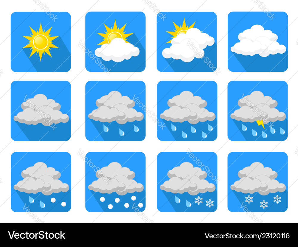 Weather icons flat design stock Royalty Free Vector Image