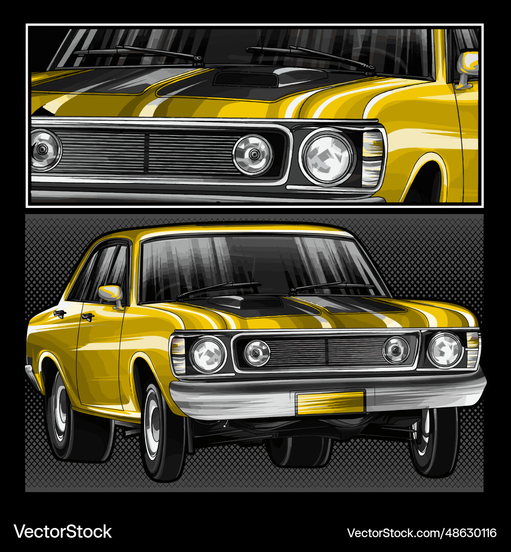 Yellow drag racing car with black strip Royalty Free Vector
