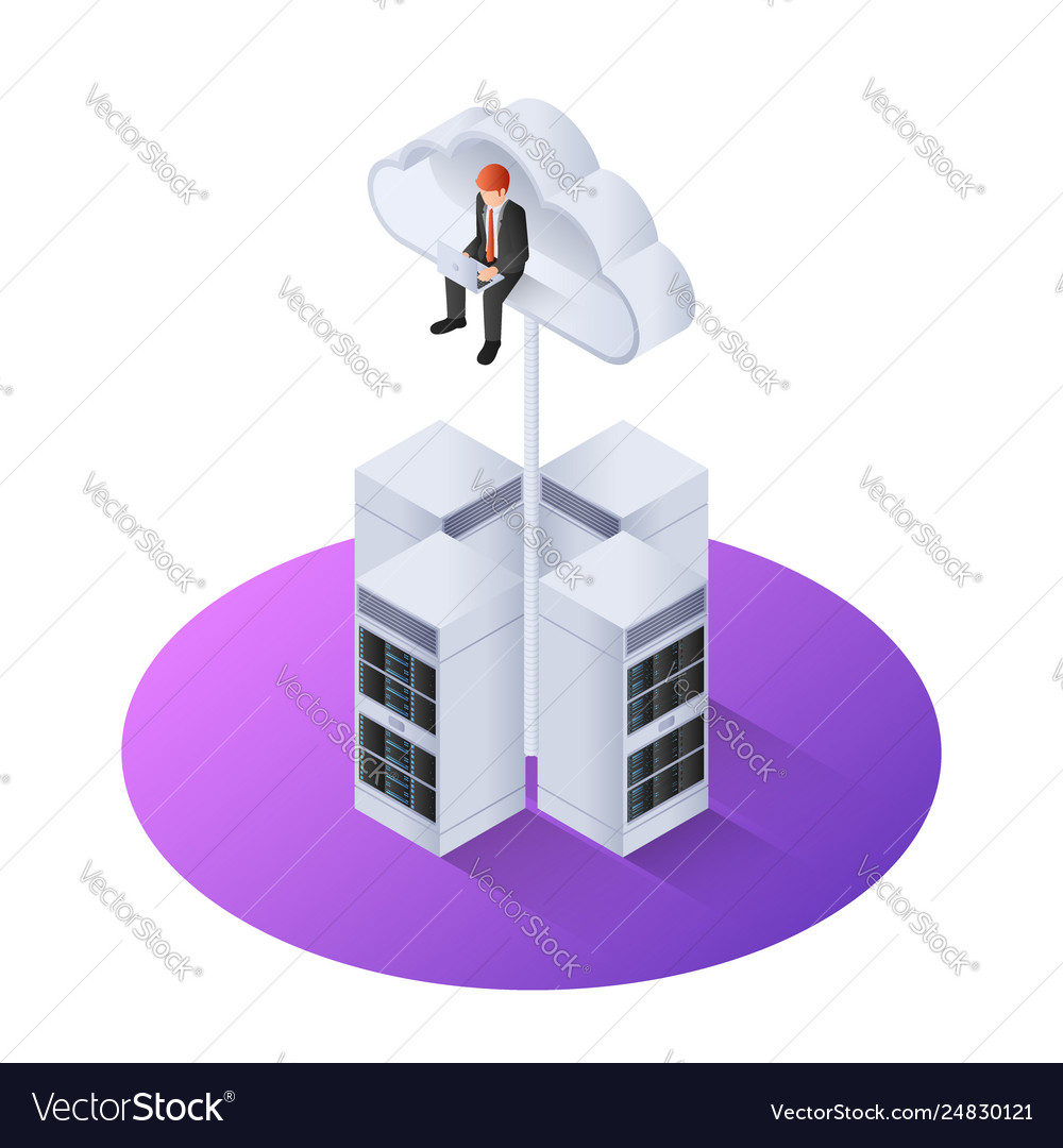 3d isometric businessman with laptop sitting Vector Image