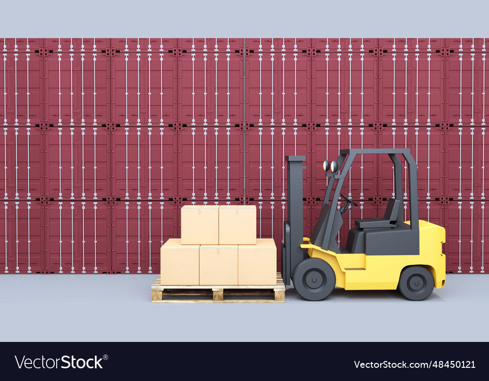 3d rendering forklift transporting on warehouse Vector Image