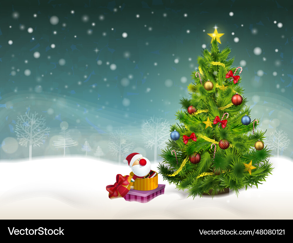 Beautiful decorated christmas tree and gifts Vector Image