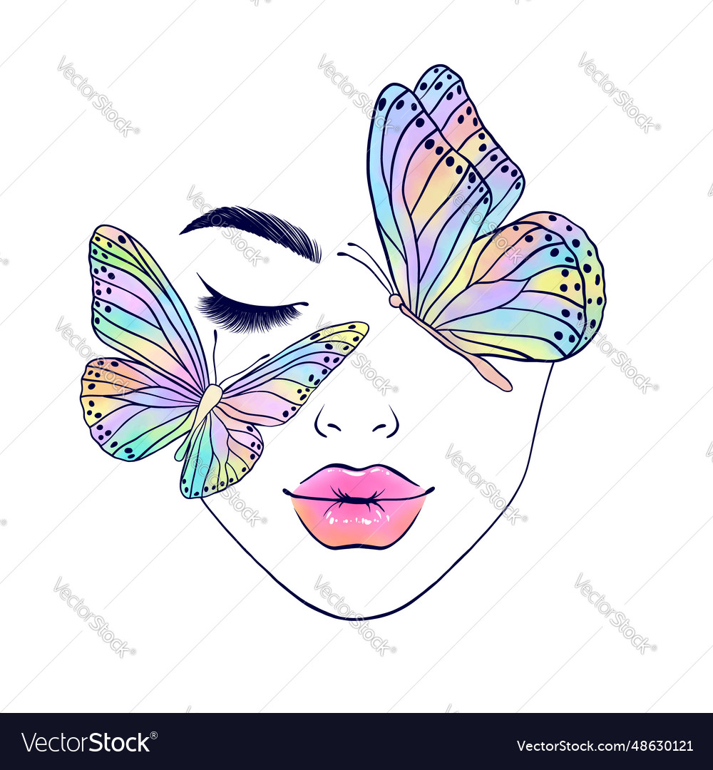 Female face and butterflies Royalty Free Vector Image