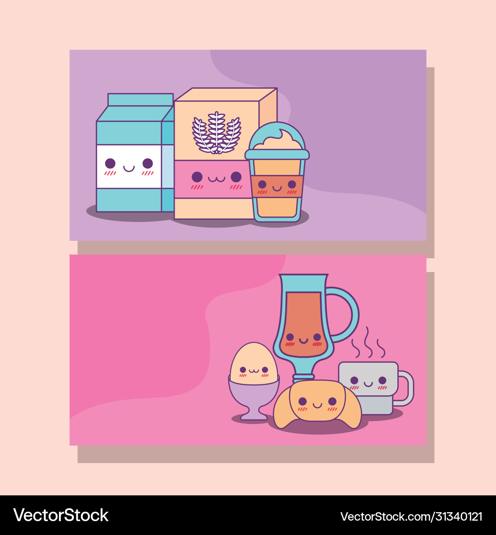 Kawaii food labels cards design Royalty Free Vector Image