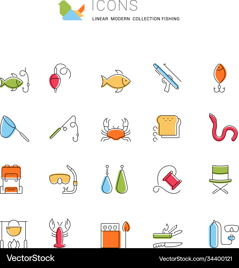 Set flat line icons fishing Royalty Free Vector Image