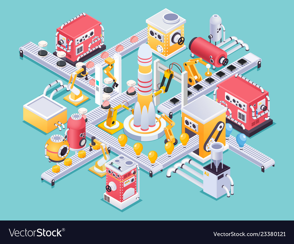 Steampunk isometric machine concept Royalty Free Vector