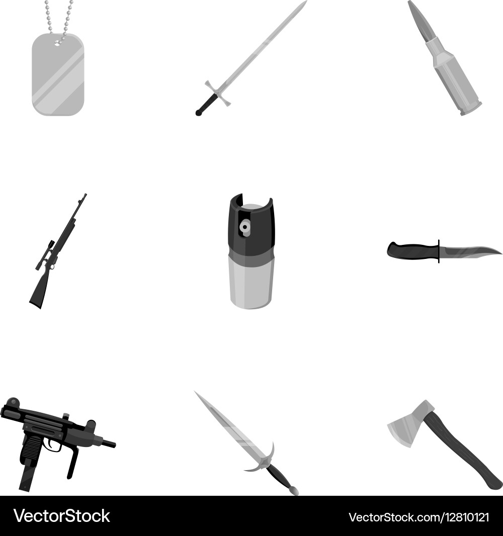 Weapon set icons in monochrome style big Vector Image
